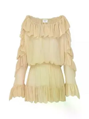 Saint Laurent Ruffled Dress - Neutrals
