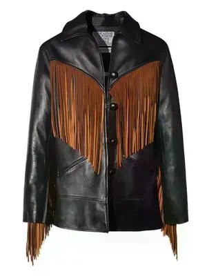 DANCASSAB Dottie Fringe-trim Leather Jacket - Black