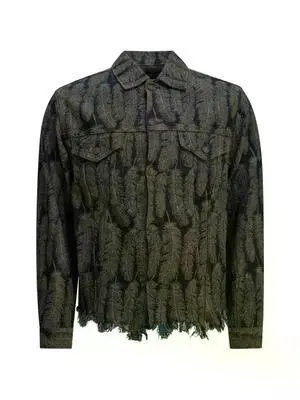 Kapital Feather-print Frayed-hem Denim Jacket - Blue