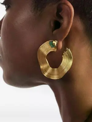 FENOMENA Aretes Opened Emerald Maxi Waves Earrings - Gold