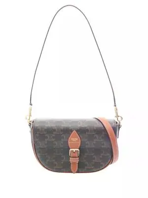 Celine 2010-2026 Triomphe Coated Canvas Folco Satchel - Black