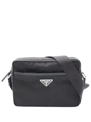 Prada 2013-2026 Saffiano Trimmed Tessuto Camera Bag Crossbody Bag - Black