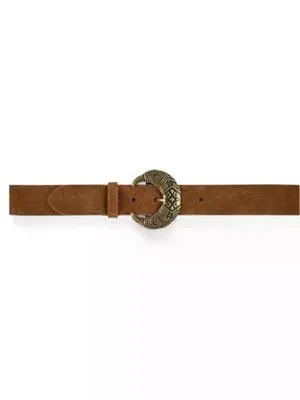 Ba&sh Engraved-buckle Suede Belt - Brown