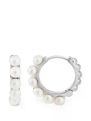 DOWER & HALL Sterling Pearl Huggie Hoop Earrings - Silver