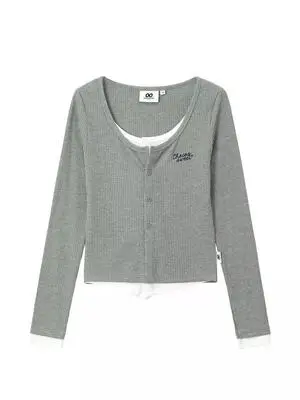 CHOCOOLATE Layered-effect Ribbed-knit Top - Grey