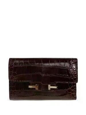TOM FORD Crocodile-effect T-clasp Leather Wallet - Red