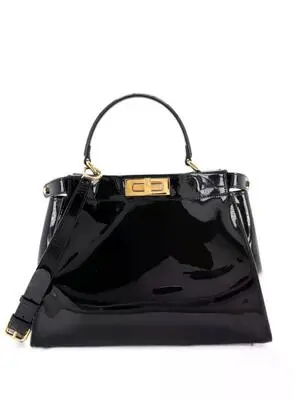 Fendi Peekaboo Bag Patent Regular Satchel - Black