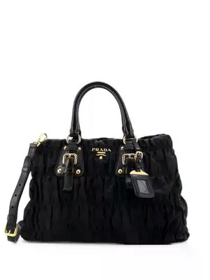 Prada Gaufre Convertible Leather And Tessuto Large Tote Bag