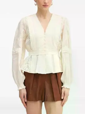 SILVIAN HEACH Lace-panelled Pleated Blouse - Yellow