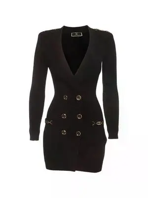 Elisabetta Franchi Double-breasted Rib-knit Mini Dress