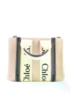 Chloé Woody Canvas With Leather Small Tote Bag - Black