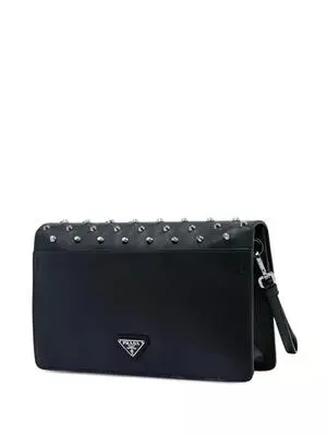 Prada 2000-2013 Studded Saffiano Push Lock Wristlet Clutch Bag