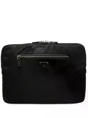 Prada 2013-2026 Saffiano Trimmed Tessuto Laptop Case Clutch Bag - Black