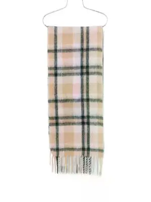 Closed Check-pattern Fringed Scarf - Neutrals