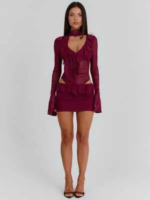 OUTCAST Avaline Mini Dress Burgundy - Red