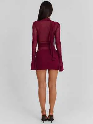 OUTCAST Avaline Mini Dress Burgundy - Red