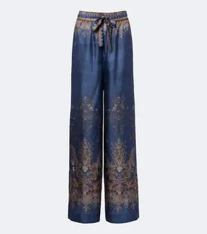 Zimmermann Valiant Printed Silk Satin Wide-leg Pants