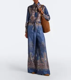 Zimmermann Valiant Printed Silk Satin Wide-leg Pants