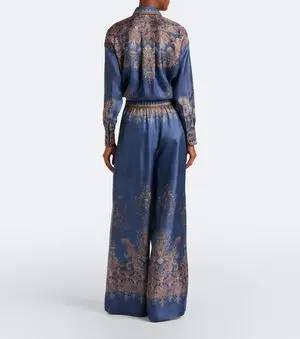 Zimmermann Valiant Printed Silk Satin Wide-leg Pants