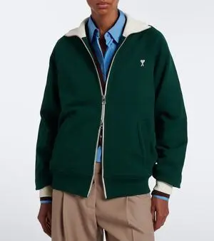 AMI Paris De Coeur Cotton Jersey Zip-up Hoodie