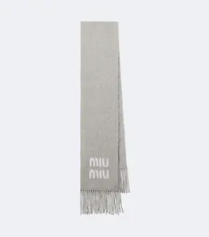 Miu Miu Fringed Mohair And Wool-blend Scarf - Grey