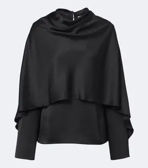 RÓHE Caped Satin Top - Black