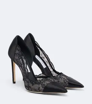 JIMMY CHOO Brigitte Lace-trimmed Satin Pumps