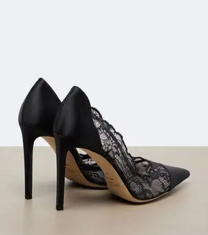 JIMMY CHOO Brigitte Lace-trimmed Satin Pumps