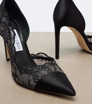 JIMMY CHOO Brigitte Lace-trimmed Satin Pumps