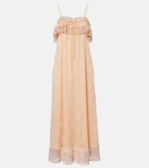 Chloé Lace-trimmed Silk Jacquard Midi Dress - Pink