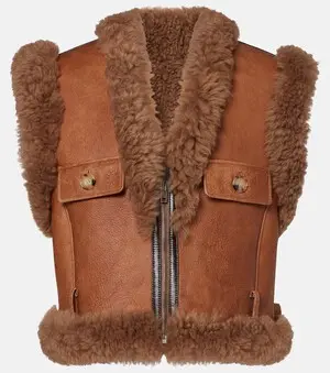 Chloé Shearling-trimmed Leather Vest - Brown