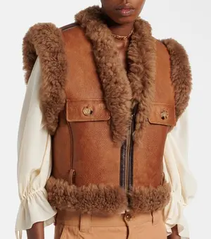 Chloé Shearling-trimmed Leather Vest
