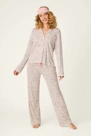 PJ Salvage Personalized Modal Dreams Leopard Print 3-piece Pajama Set - Stone