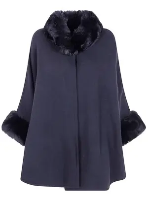 TWINSET Fur Trimmed Poncho Coat - Black
