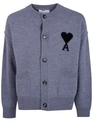 AMI Paris Sweater Crewneck "quota De Coeur - Gray
