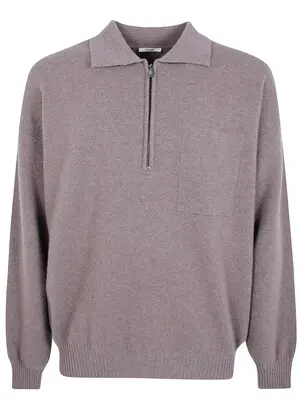 NUUR Sweater Pocket Zip Polo Shirt - Gray