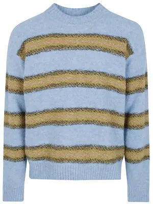 Dries Van Noten Alpaca Blend Striped Pullover Sweater - Blue