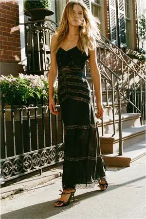 LoveShackFancy Mirabeline Silk Lace Dress - Black