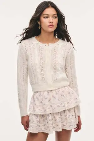 LoveShackFancy Dione Alpaca-blend Ribbon Cardigan - Snow Cloud