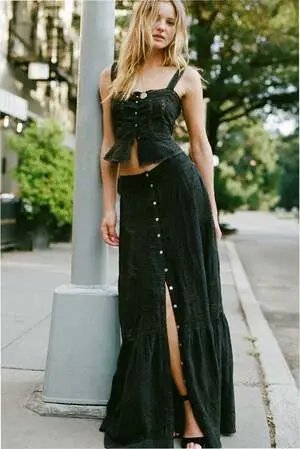 LoveShackFancy Araminta Cotton Maxi Skirt - Black