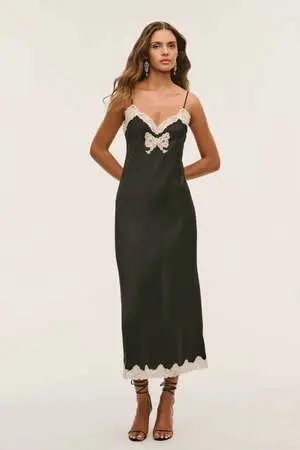 LoveShackFancy Lomira Lace Bow Maxi Dress - Black