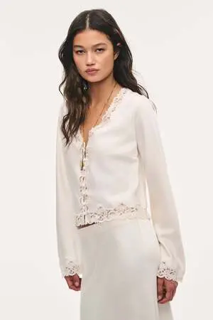 LoveShackFancy Fioretta Lace-trimmed Crepe Top - Pink