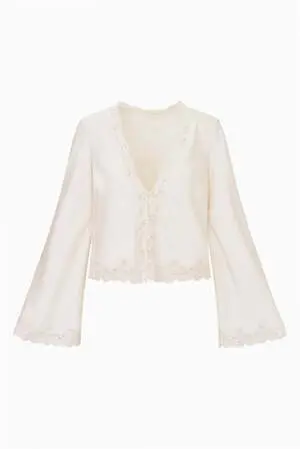 LoveShackFancy Fioretta Lace-trimmed Crepe Top - Pink