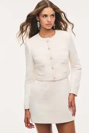 LoveShackFancy Alphie Tweed Jacket - Ivory Mist
