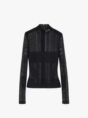 Alexander McQueen Viscose Knit Lace Top - Black