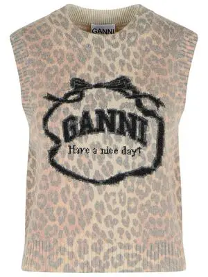 GANNI Leopard' Wool Blend Vest - Brown