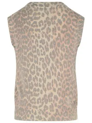 GANNI Leopard' Wool Blend Vest - Brown