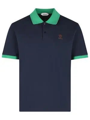 Versace Dark Navy Cotton Polo Shirt - Blue