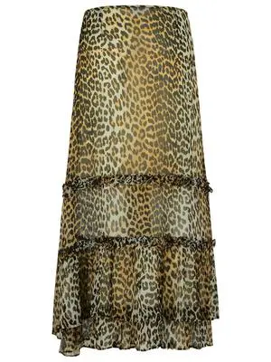GANNI Long Skirt In Viscose 'chiffon' With Leopard Print - Multicolor