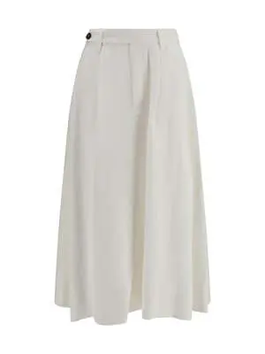 Brunello Cucinelli Fluid Twill Tailored Skirt With Monili - White